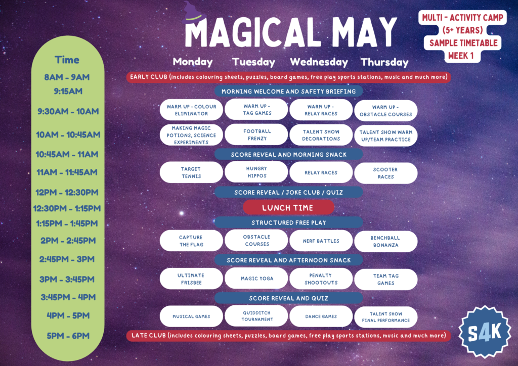 Sport4Kids - Kids Holiday Activity Camps Sample Timetables